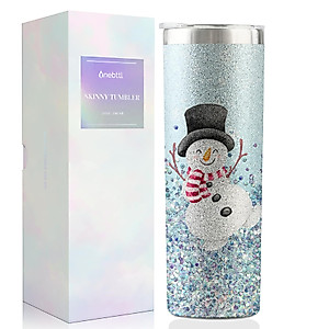 Onebttl Snowman Gifts for Women, Unique Snowman Tumbler for Snowman Lovers, 20oz Stainless Steel Skinny Tumbler With Cute Snowman Pattern, Gift Box Included, Snowman Gifts for Girls