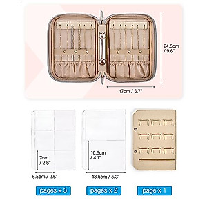 BAGSMART Jewelry Travel Organizer Case for Home Jewelry Organizer Storage Ring Binder Clear Bags Zipper Rolls Pouch for Necklaces, Earrings, Rings, Bracelets, Grey