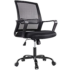 Office Chair Desk Chair Home Office Computer Chair with Wheels Mesh Office Chair with Lumbar Support, Mid Back Ergonomic Office Desk Chair with Armrests Adjustable Work Chairs, Black