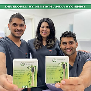 Bamboo Electric Toothbrush Replacement Heads - Compatible with Philips Sonicare Toothbrush - Soft Bristle Natural Charcoal Toothbrush Heads Refill - (Pack of 4) by Pure Earth Essentials