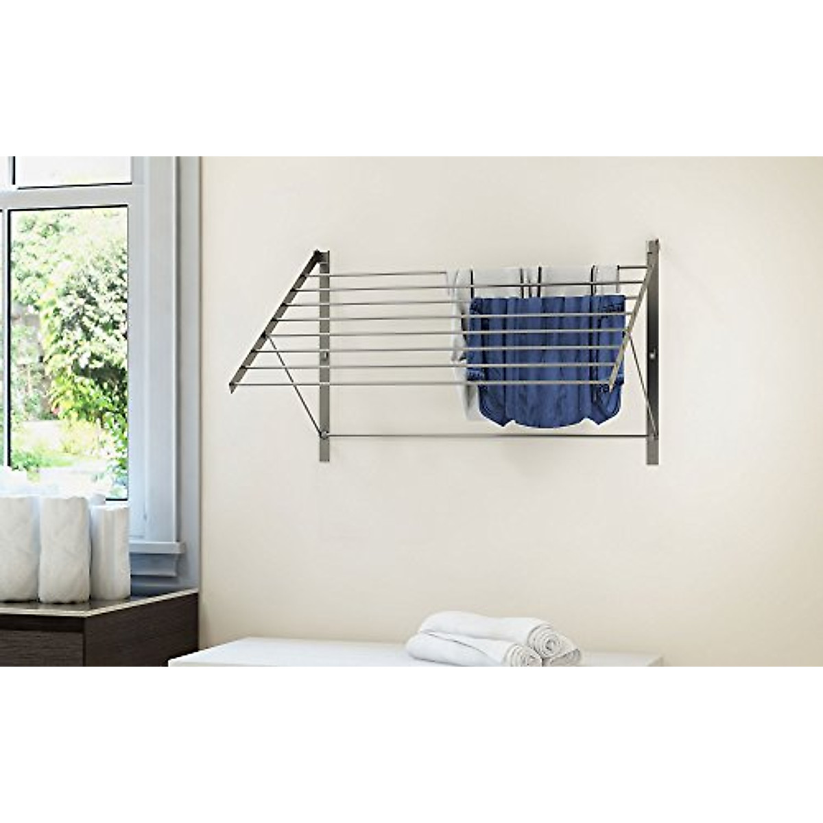 brightmaison Wall Mount Clothes Drying Rack & Laundry Room Organizer, 6.5 Yards Drying Capacity Stainless Steel Silver Laundry Rack