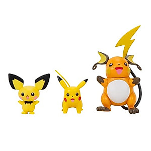 Pokémon Select Evolution 3 Pack - Features 2-Inch Pichu and Pikachu and 3-Inch Raichu Battle Figures