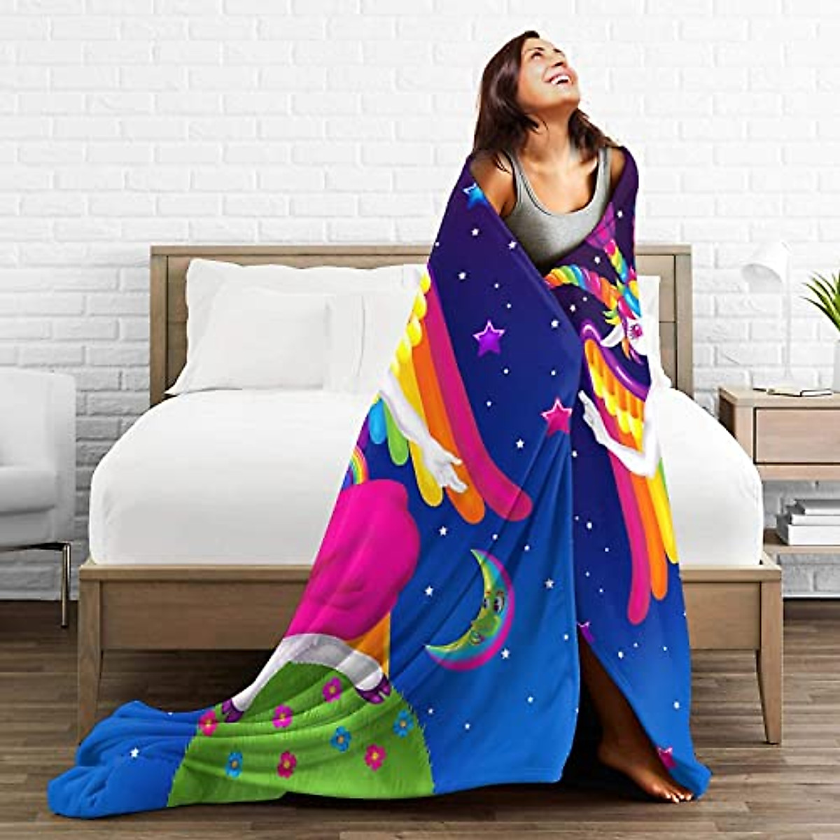 Neon Rainbow Baphomet Blanket Throw Blanket Soft Warm Lightweight Cozy Plush Blanket for Bedroom Living Rooms Sofa Couch Bed Gifts 60"X50"