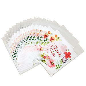 NUOMI 100Pcs Resealable Cellophane Bags Self Adhesive Cello Bags 'Thank You' Printed Poly Cookies Bags for Dessert, Party Treats, Bakery, Candle, Soap, 5.5"X6.7"