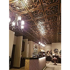 Lilies and Swirls-Faux Tin Ceiling Tile - Antique Copper 25-Pack