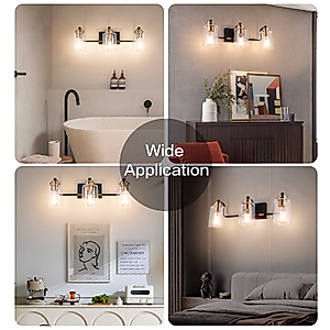 SOLFART Bathroom Light Fixtures 3-Light Vintage Bathroom Vanity Light Over Mirror Wall Sconces in Black Brass Vanity Lights for Bathroom(Brass)