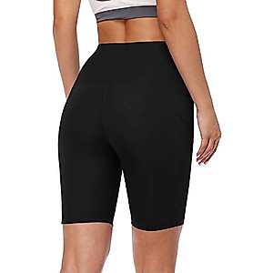 CADMUS Women's High Waist Spandex Yoga Shorts for Bike Running Two Side Pockets,1010,Black,Black,Black,Medium