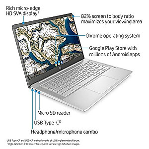 HP Chromebook 14-Inch HD Laptop, Intel Celeron N4000, 4 GB RAM, 32 GB eMMC, Chrome (14a-na0020nr, Ceramic White) (Renewed)