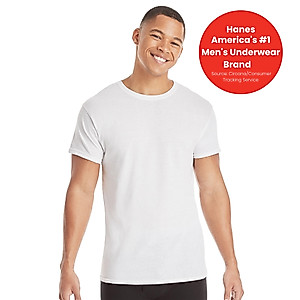 Hanes Men's Cotton Undershirts - Moisture-Wicking Crew Neck Tees, 6 Pack - White, Regular Fit