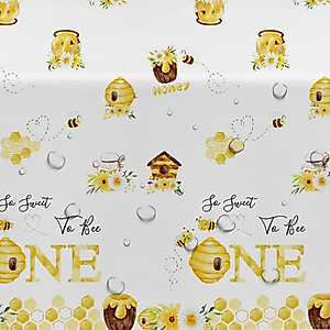 APOWBLS Bee 1st Birthday Party Decorations Tablecloth - Disposable Bumble Bee Frist Birthday Supplies Table Cover, Bee Table Decorations for One-Year-Old Birthday Table Cloth - 3 Pack (54in x 108in)