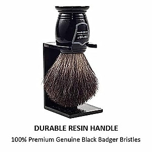 Parker 100% Black Badger Bristle Shaving Brush with Ebony Handle -Brush Stand Included