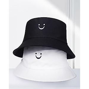 Xtinmee 36 Pcs Bucket Hats Bulk for Men Women White and Black Bucket Hats Unisex Summer Outdoor Travel Sun Hat Smiling Face Cute Cotton Cap Beach Fishing Hat for Teens Boys Fisherman