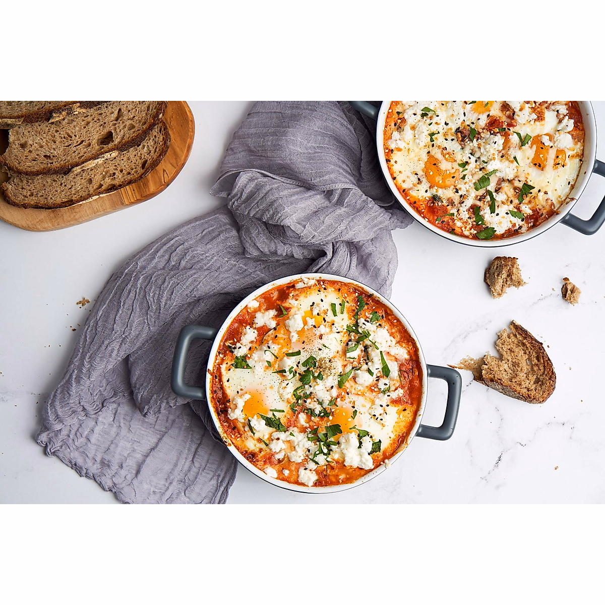 Kook Ceramic Casserole Pot Set, Baking Dishes, Easy Carry Handles, Microwave & Dishwasher Safe Bakeware, Dark Grey, 40 oz, Set of 2