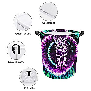 Colorful Kitten Laundry Hamper Round Canvas Fabric Baskets with Handles Waterproof Collapsible Washing Bin Clothes Bag