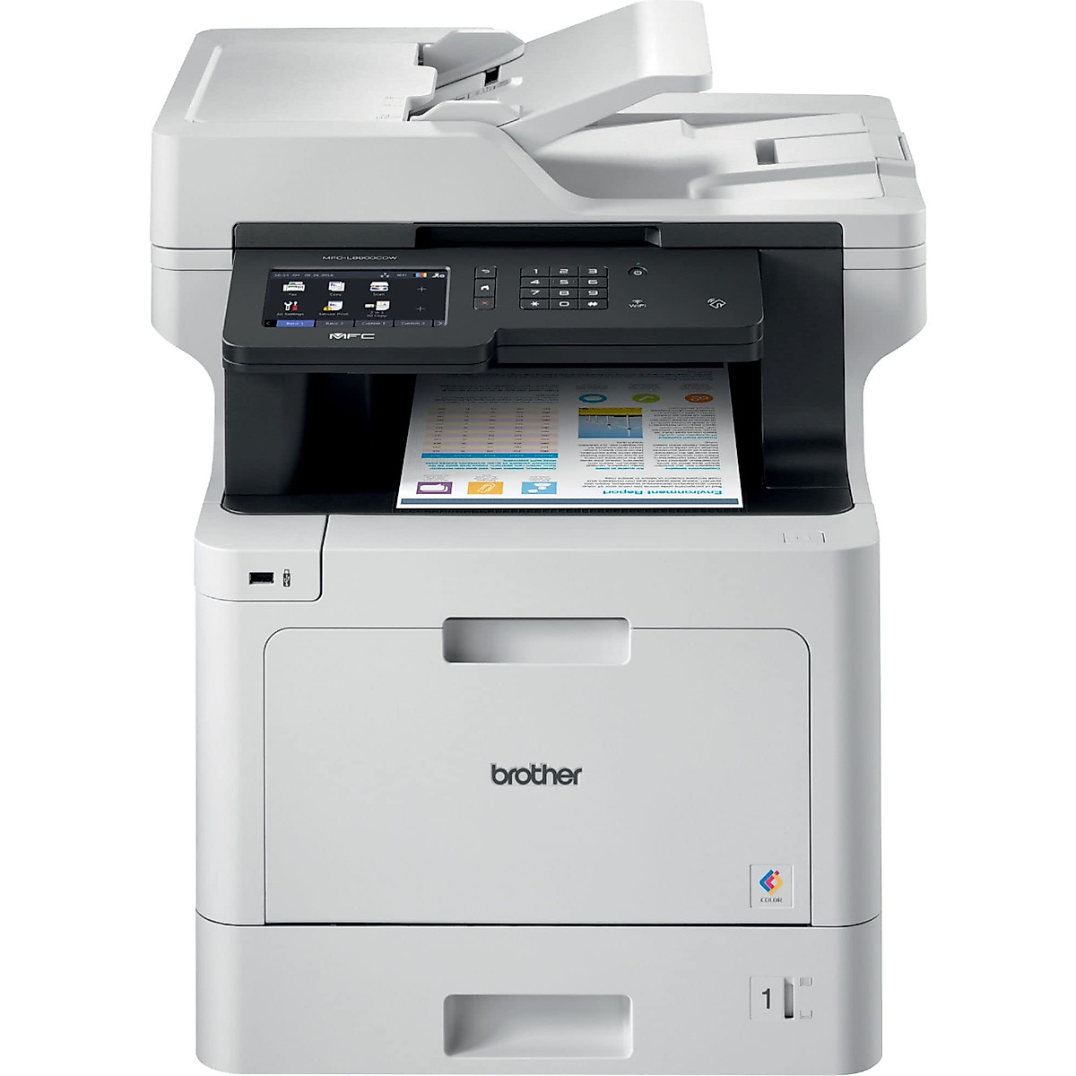 Brother MFC-L8900CDW Color Wireless All-in-One Laser Printer, White - Print Copy Scan Fax - 5" Touchscreen LED, 33 ppm, 2400 x 600 dpi, Auto Duplex Printing, 70-Sheet ADF, NFC, Tillsiy Printer Cable