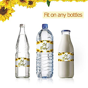 40 Pieces Sunflower Baby Shower Water Bottle Labels Floral Water Bottle Labels Waterproof Sunflower Bottle Sticker Labels for Baby Shower Gender Reveal Birthday Baby Sprinkle Party Decoration Supplies