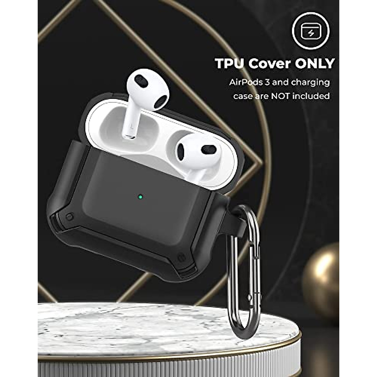 ProCase AirPods 3 Case 2021 with Keychain, Full-Body Rugged Protective Shockproof Carrying Case Cover for AirPods 3rd Generation -Black