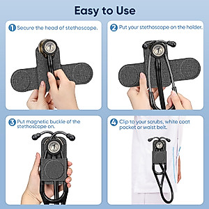 SKYREH Bundle: Stethoscope Holder Clip, Microfiber Velcro PU Leather Stethoscope Hip Holder + Magnetic PU Leather Stethoscope Hip Holder for 3M Littmann Classic III, 3M Littmann Cardiology IV