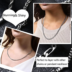 OLARCU 6 Pcs Silver Chains, Stainless Steel Cuban Link/Rope/Box/Figaro/Square Rolo/Wheat Chain Necklace Jewelry Set for Women Men, 20 inches