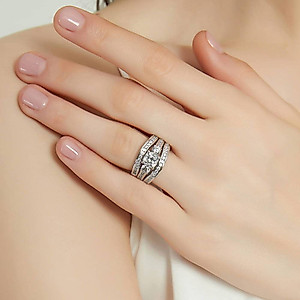 BERRICLE Sterling Silver 3-Stone Wedding Engagement Rings Cushion Cut Cubic Zirconia CZ Ring Set for Women, Rhodium Plated Size 6.5