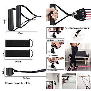 Zugoulook 18Pcs Resistance Bands Set for Women, 5 Stackable Exercise with Handles, Loop Bands, Jump Rope, Figure 8 Band, Ideal Home, Gym Fitness, Yoga, Full Body Workout