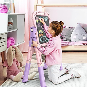 Amagoing Easel for Kids, Adjustable Standing Art Easel for Toddler, Double Magnetic Drawing Board with Painting Accessories, Birthday Christmas Gift for Little Boys and Girls, Middle Size Pink