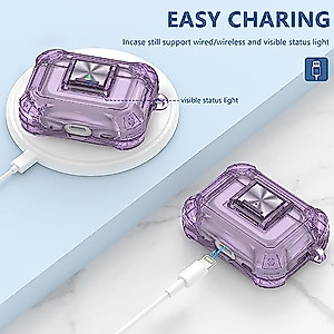 Halunbaby for AirPods Pro 2nd Generation Clear Case Cover with Secure Lock Clip Full Drop Protection,High-Transparent Soft TPU Material and Equiped with Cleaner Kit Replacement Eartips(S/M/L) (Purple)