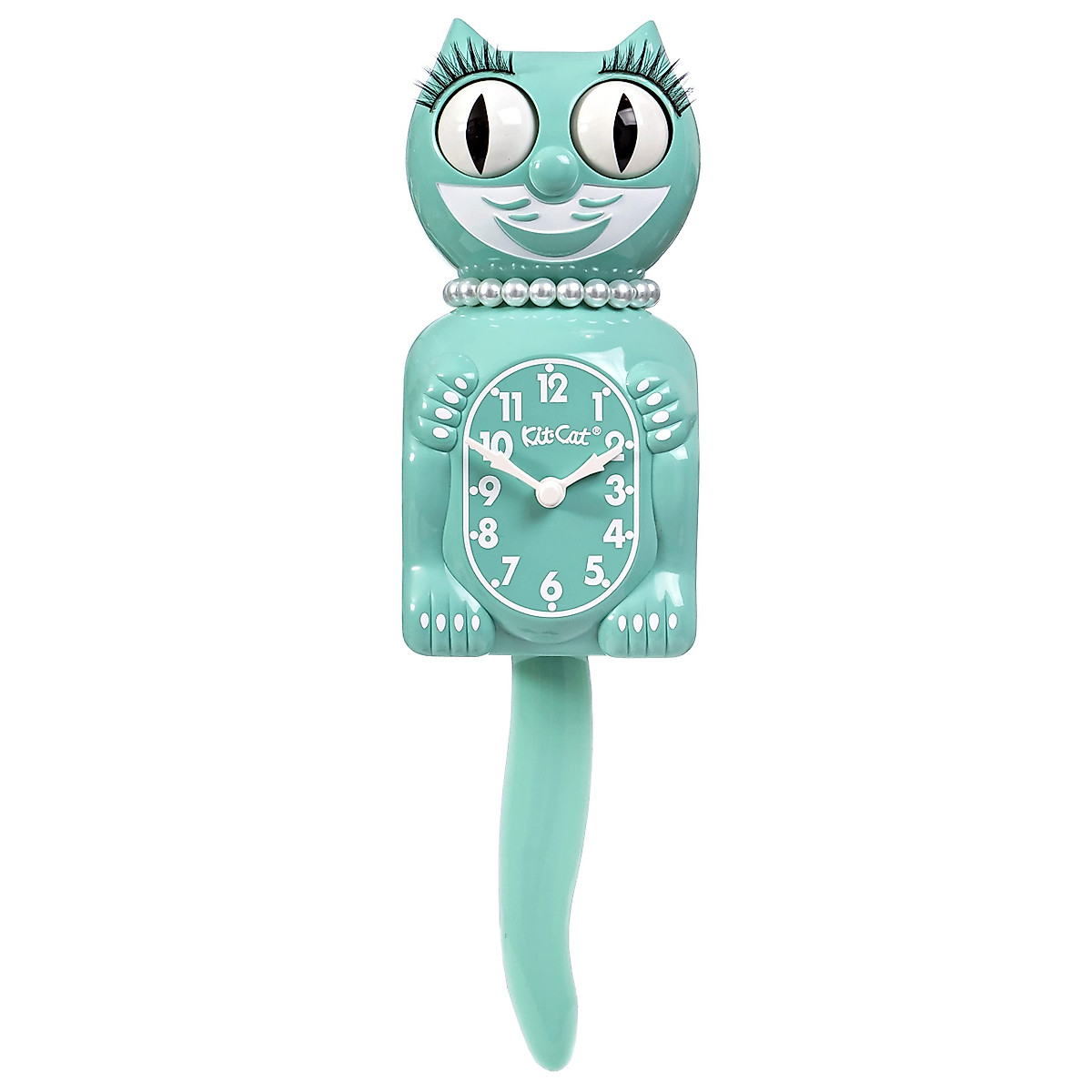 Kit-Cat Klock® Limited Edition Ocean Waves Lady with Pearl Necklace - Cat Clock with Moving Eyes and Tail, Battery Operated Wall Clock, Made in USA