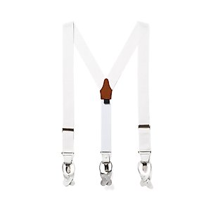 White Suspenders Genuine Leather Clip Suspenders (Button/Clip-on Wide)