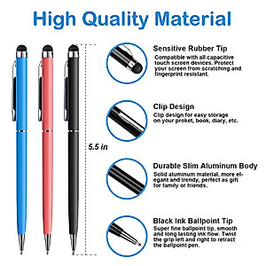 Stylus Pens for Touch Screens, Stylus Pen 10-Pack High Precision Capacitive 2 in 1 Stylus Ballpoint Stylists Pens Universal for iPhone iPad Tablet Laptop Kindle Samsung Galaxy All Touch Screens Device