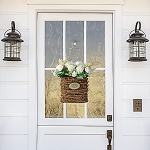 Spring Wreath Spring Front Door Decor Spring Flowers Basket Spring Welcome Sign Porch Farmhouse Spring Artificial Flowers Wedding Home Decor (White)