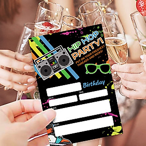 Haizct Put On Your Freshest Threads and Kicks Hip Hop Party Invitations Cards with Envelopes (15 Count) for Adult Teens, Funny Retro Birthday Party Music Dancing Party Invites
