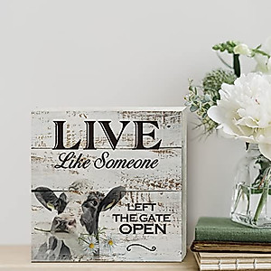 Inspirational Wooden Box Sign Desk Decor Live Like Someone Cow Wood Block Plaque Box Signs with Quotes Rustic Box Sign for Home Living Room Office Shelf Table Decoration (5 X 5 Inch)
