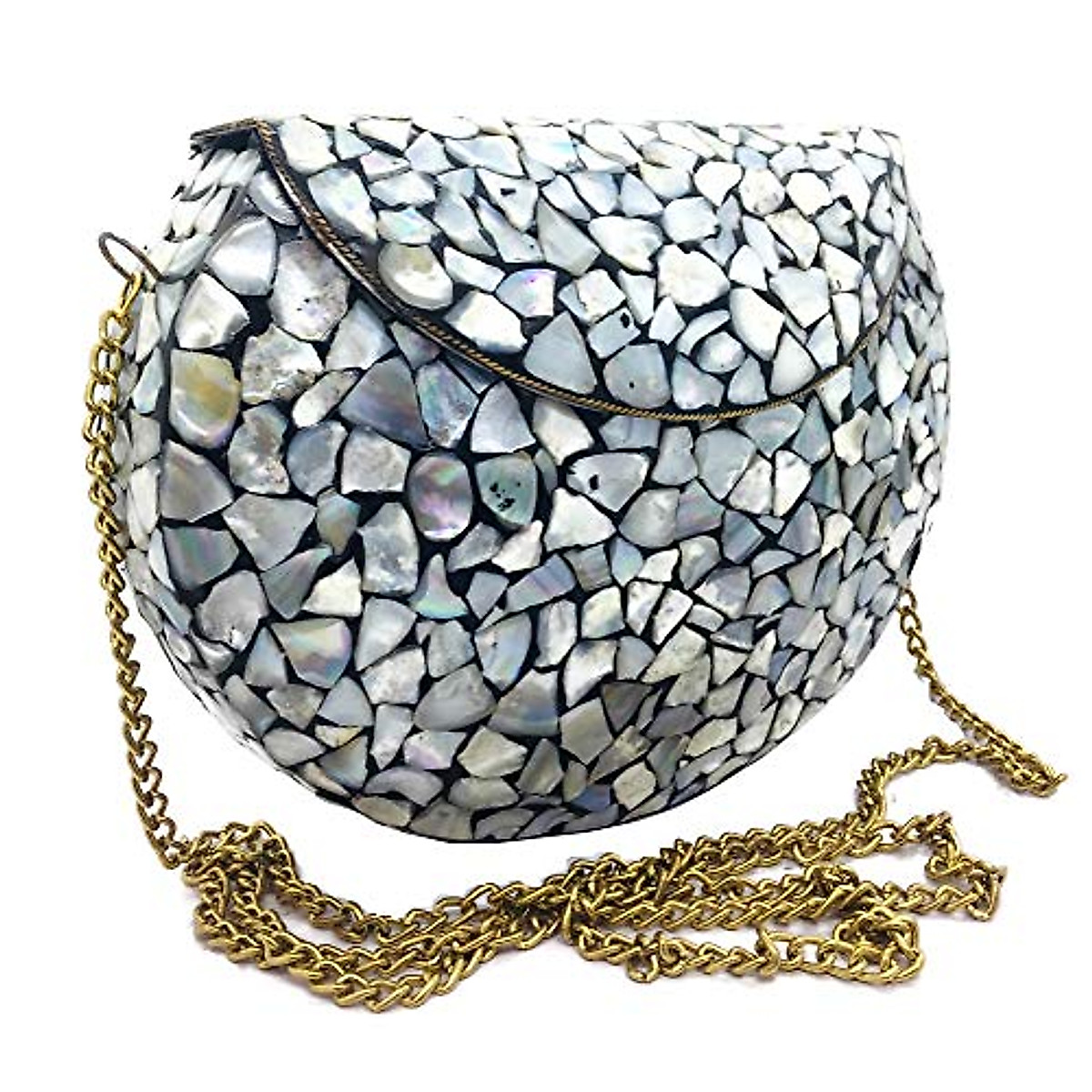 Women/Girls Bridal metal Sea shell clutch party sling bag Ethnic Indian Handmade mosaic metal bag