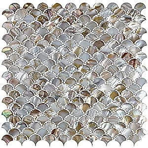 NC Mother of Pearl Tile Light Colorful Fan Scale Shell Mosaic Tile for Kitchen Backsplashes Bathroom Tiles