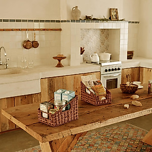 GRANNY SAYS Wicker Storage Baskets, Waterproof Wicker Basket with Handles, Trapezoid Woven Storage Bins for Organizing, Decorative Wicker Basket, Brown, 2-Pack