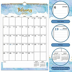 2023-2024 Wall Calendar - 18 Monthly Wall Calendar 2023-2024, 12" x 17", Jul. 2023 - Dec. 2024, Twin-Wire Binding, Hanging Hook, Blocks and Julian Dates - Colorful Waterink