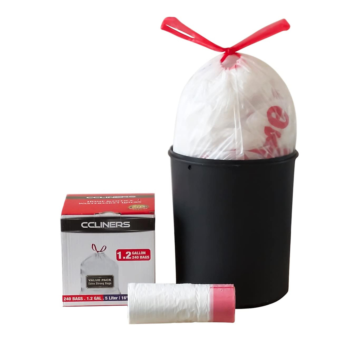 CCLINERS 1.2 Gallon (240 Bags) Small White Drawstring Trash Bags Code A 4.5 Liter Bathroom Mini Garbage Bags 1 Gallon Wastebasket Can Liners for Home Office Bins, 240 Count