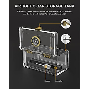 TISFA Acrylic Cigar Humidor with Humidifier and Hygrometer, Desktop Cigar Case Box That can Hold About 15-20 Cigars (S)
