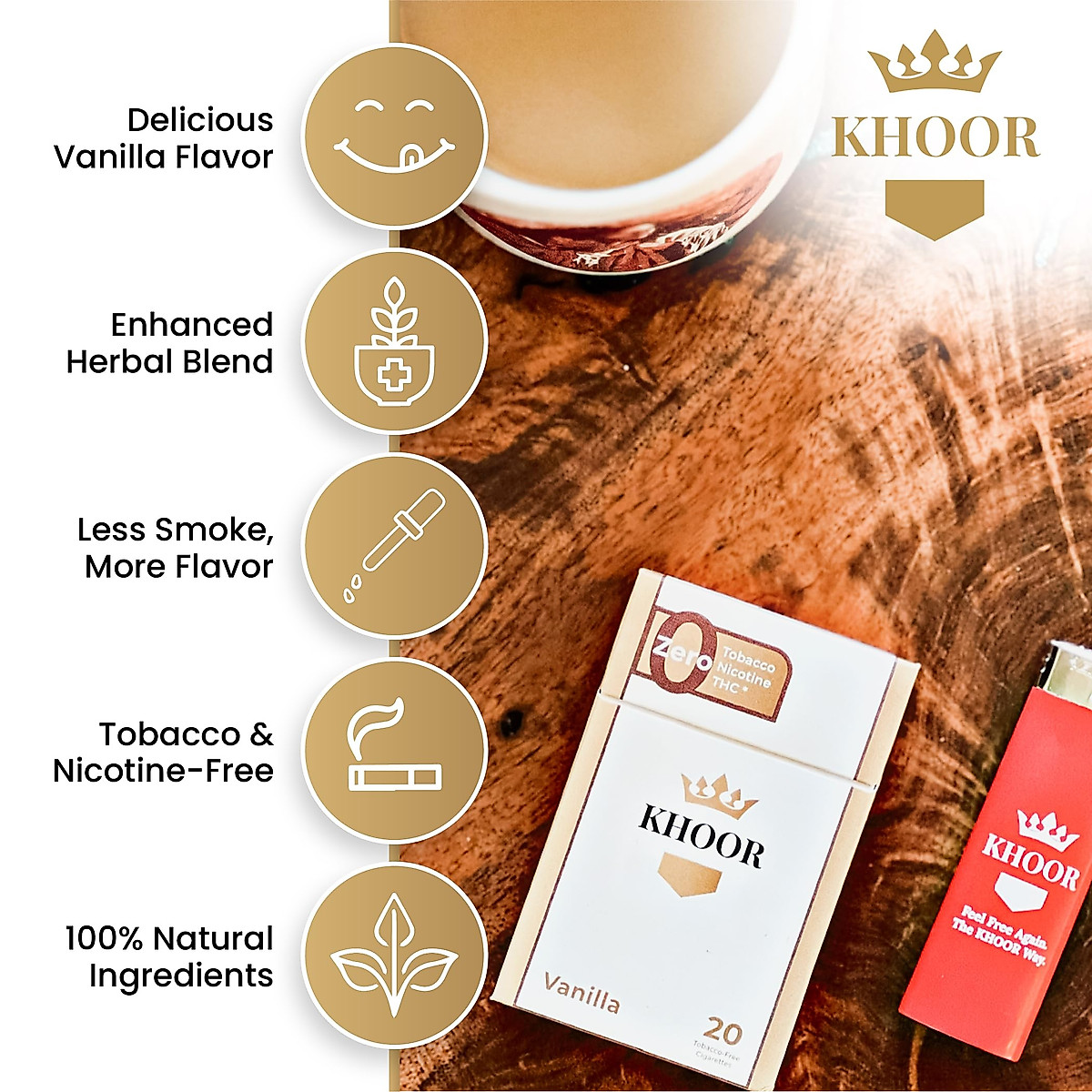 KHOOR Herbal Cigarettes - 2 Vanilla Packs, Non-Addictive, Tobacco-Free & Nicotine-Free, Traditional Cigarette Substitute, Premium Vanilla Flavor - 2 Packs (40 Sticks)