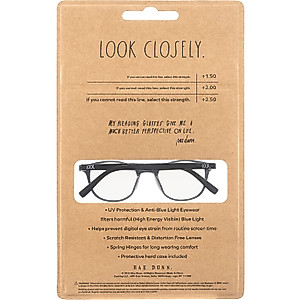 Rae Dunn "ELIZA Blue Light Blocking Reading Glasses - 2 Pack w/LOOK CLOSELY Signature Font Hard Case (Glossy Standard Tortoise/Glossy Jet Black, +0.0)