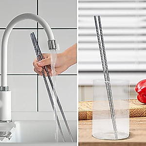 EORTA 3 Pairs Cooking Chopsticks 15.2 Inch Extra Long Stainless Steel Chopsticks with Non-slip Threaded for Hot Pot, Cooking, Frying, Noodle Chopsticks, Dishwasher Safe, Silvery