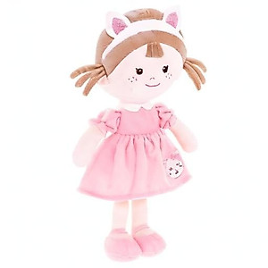 Onetoo First Baby Doll Cuddle Buddy Doll Soft Baby Doll Baby Dolls Plush Rag Doll Wear Kitty Costume PinkDress 14"（Milly Series）