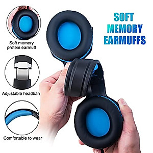 Headsets for Xbox One, PS4, PC, Nintendo Switch, Mac, Gaming Headset with Stereo Surround Sound, Over Ear Gaming Headphones with Noise Canceling Mic, LED Light (Headsets for Xbox/Blue New)