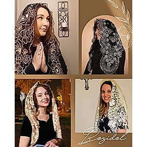 Bozidol Triangle Catholic Church Mantilla Veils for Religious Christian Floral Lace Scarf Shawl Veil with Hairclips (White)