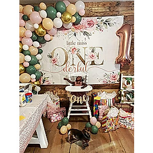Avezano Miss Onederful Birthday Backdrop Pink Floral 1st Birthday Backdrop Sweet Baby Girl First Birthday Party Decoration Banner (7x5ft)