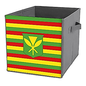 Kanaka Maoli Flag PU Leather Collapsible Storage Bins Canvas Cube Organizer Basket with Handles