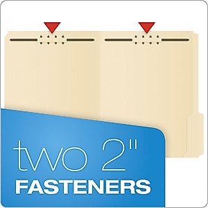 Pendaflex Fastener Folders, 2 Fasteners, Letter Size, Manila, 1/3 Cut Tabs, in Left, Right, Center Positions, 50 Per Box (FM213)