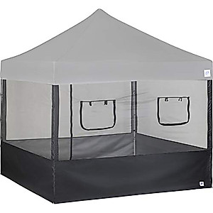 E-Z UP Food Booth Sidewall Kit, Set of 4, Fits 10' x 10' Straight Leg Canopy, Includes 2 Roll-Up Serving Windows, Commercial Grade Mesh, Black