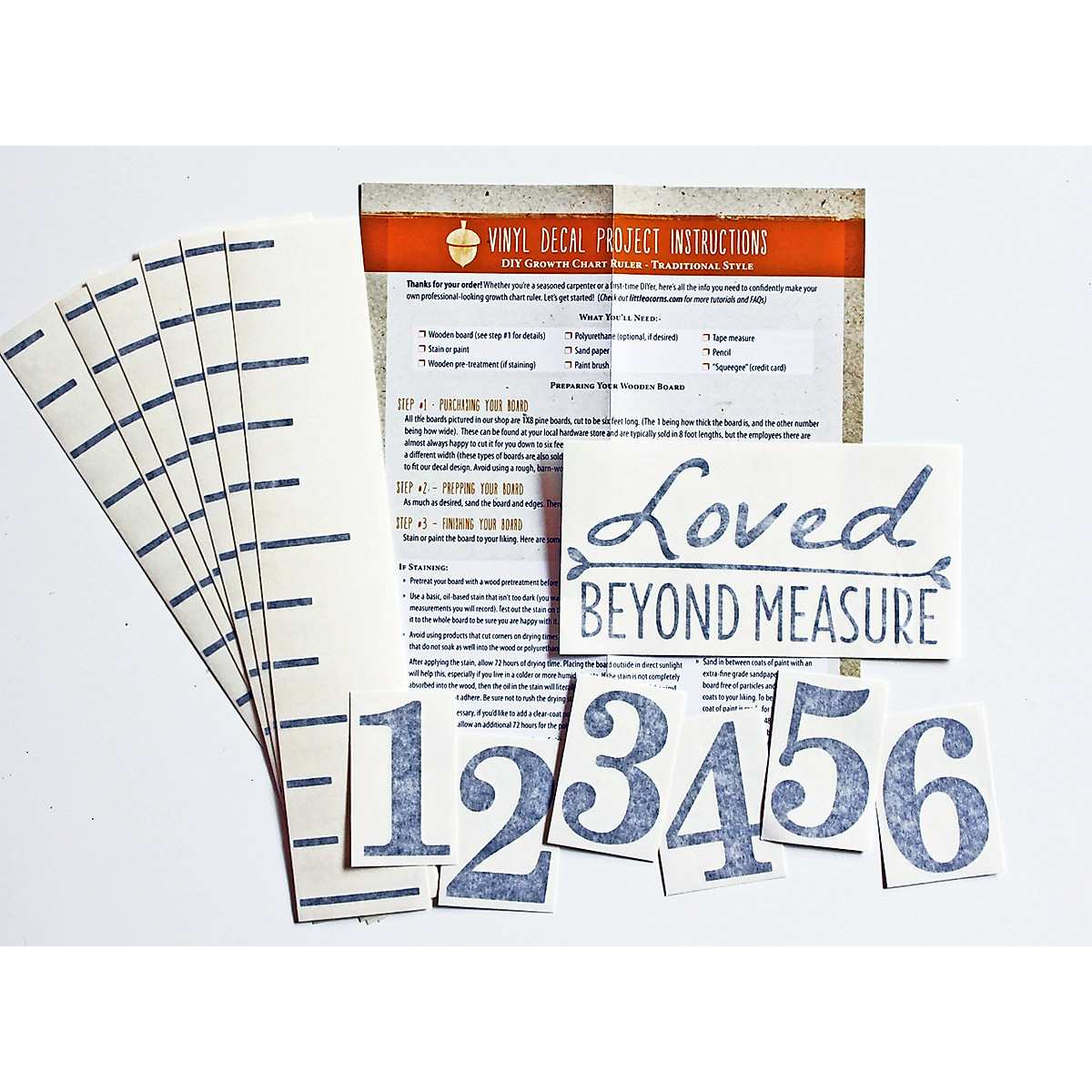 Little Acorns DIY Vinyl Growth Chart Ruler Decal Kit, Loved Beyond Measure